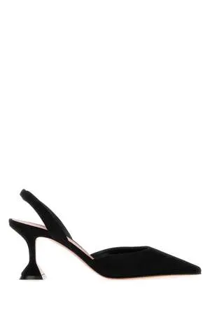 Amina Muaddi Suede Holli Sling Pumps - Black