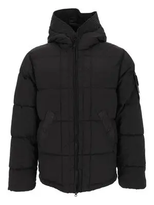 Stone Island Hooded Down Jacket In Nylon Metal Fabric - Black