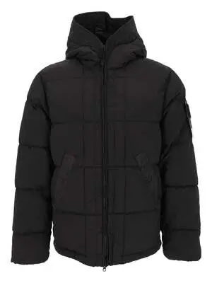 Stone Island Hooded Down Jacket In Nylon Metal Fabric - Black