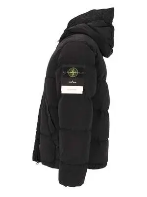 Stone Island Hooded Down Jacket In Nylon Metal Fabric - Black