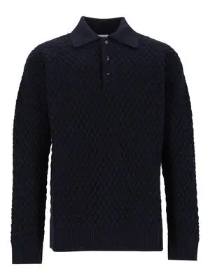 Bottega Veneta Woven Wool Polo Shirt - Blue