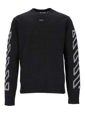 Off-White The Diagonal Arrow Fuzzy Crew Neck Sweater - Gray
