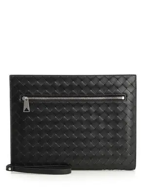 Bottega Veneta Woven Document Holder With Strap - Black