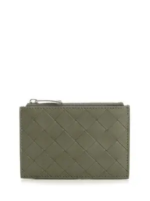 Bottega Veneta Woven Card Holder With Zip - Green