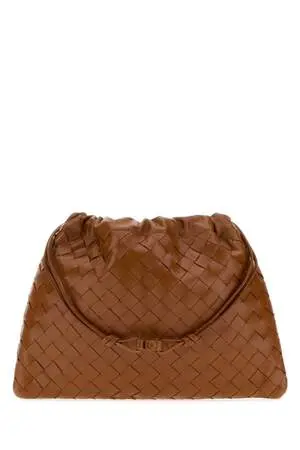 Bottega Veneta Camel Leather Medium Clutch - Brown