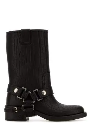 Miu Miu Dark Leather Ankle Boots - Brown