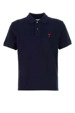 AMI Paris Navy Piquet Polo Shirt - Blue