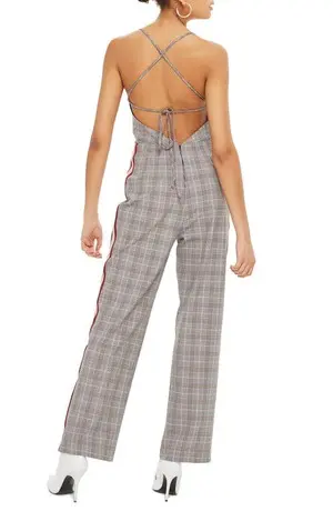 Topshop Sleeveless Check Stripe Jumpsuit