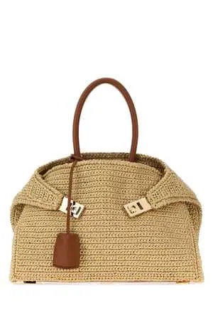 FERRAGAMO Raffia Small Hug Handbag - Brown