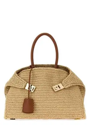 FERRAGAMO Raffia Small Hug Handbag - Brown
