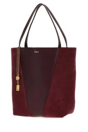 Chloé Burgundy Leather And Suede Spin Shopping Bag - Red