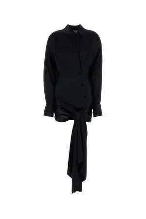 Attico Satin Shirt Dress - Black