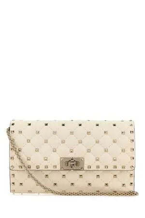 Valentino Garavani Ivory Nappa Leather Rockstud Spike Clutch - White