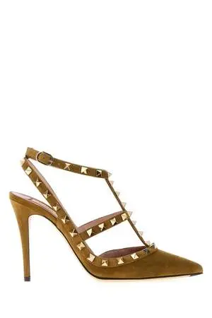 Valentino Garavani Beige Suede Rockstud Pumps - Brown