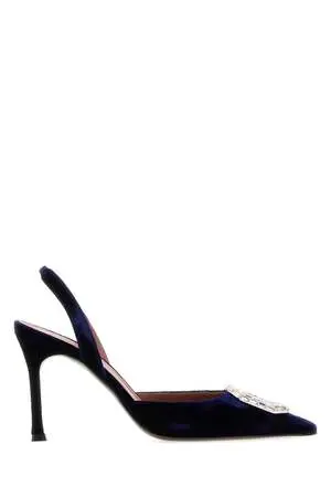 Amina Muaddi Dark Velvet Camelia Pumps - Blue
