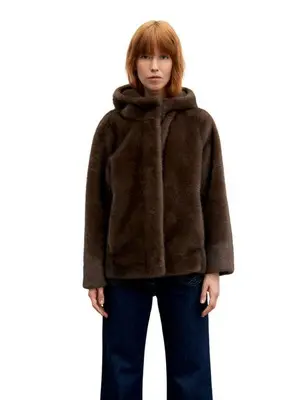 Gerard Darel Agate Funnel Collar Faux Fur Coat