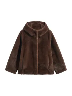 Gerard Darel Agate Funnel Collar Faux Fur Coat