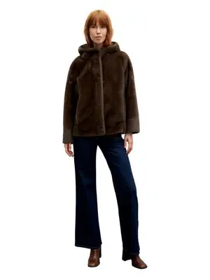 Gerard Darel Agate Funnel Collar Faux Fur Coat
