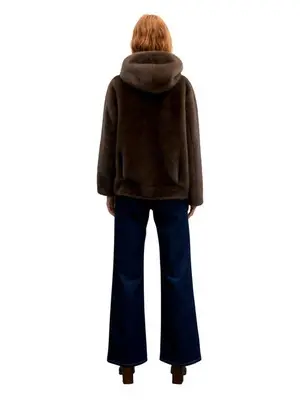 Gerard Darel Agate Funnel Collar Faux Fur Coat