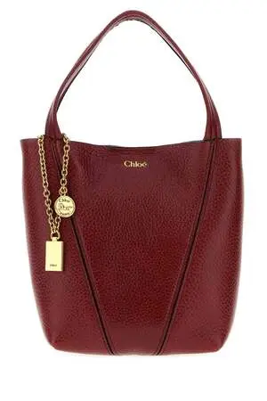 Chloé Tiziano Leather Small Spin Shopping Bag - Red