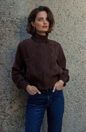 Nordstrom Funnel Neck Suede Bomber Jacket