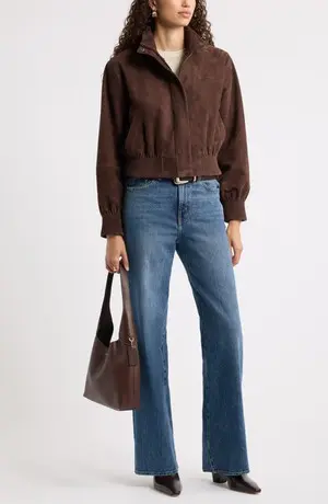 Nordstrom Funnel Neck Suede Bomber Jacket