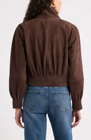 Nordstrom Funnel Neck Suede Bomber Jacket