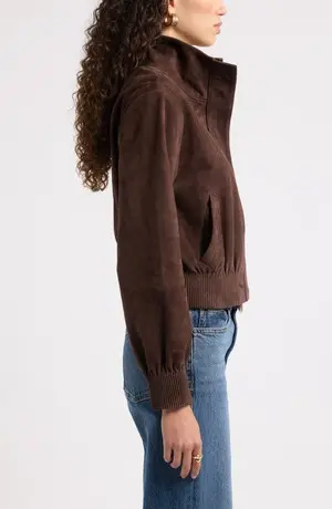 Nordstrom Funnel Neck Suede Bomber Jacket