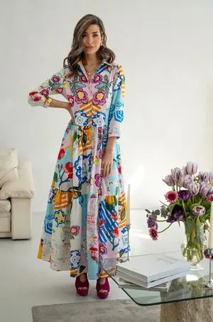 JRF Linen Maxi Shirt Dress"amalfi - Floral