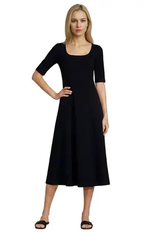 LANDS' END Starfish Elbow Sleeve Midi Fit And Flare Dress - Black