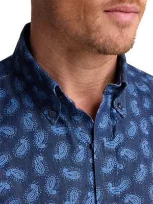 PAUL FREDRICK Slim Fit Cotton Denim Casual Shirt - Dark Navy