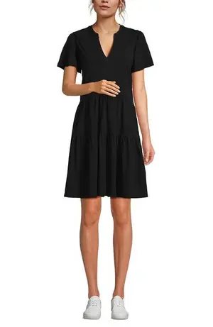 LANDS' END Cotton Jersey Tiered Mini Dress Black