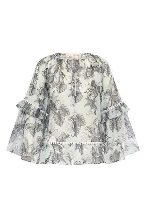 MAISON COMMON Printed Batist Blouse With Ruffles - Mint