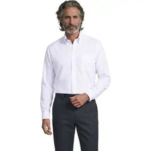 LANDS' END Big And Tall No Iron Supima Oxford Dress Shirt - White/amethyst Windowpane