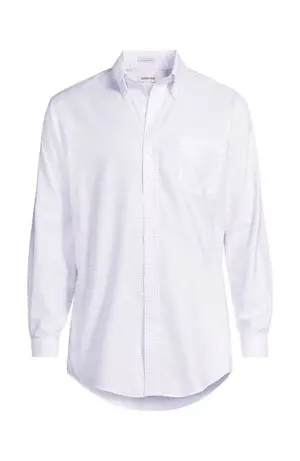 LANDS' END Big And Tall No Iron Supima Oxford Dress Shirt - White/amethyst Windowpane
