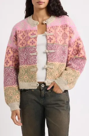 BDG URBAN OUTFITTERS Knot Fastening Cardigan - Pink Pattern
