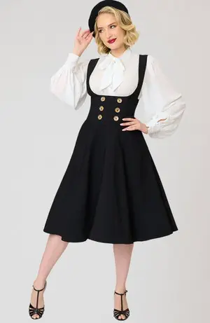 Unique Vintage Corset Pinafore Skirt - Black Solid