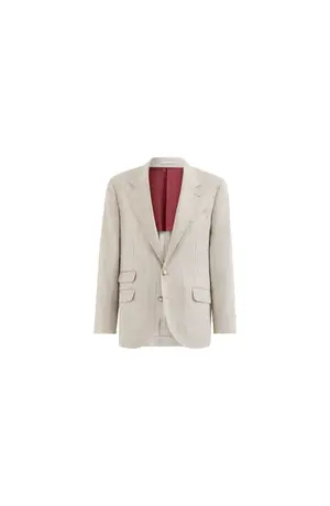Brunello Cucinelli Striped Cashmere And Silk Diagonal Flannel Deconstructed Cavallo Blazer With Metal Buttons - Grey