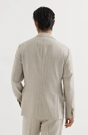 Brunello Cucinelli Striped Cashmere And Silk Diagonal Flannel Deconstructed Cavallo Blazer With Metal Buttons - Grey