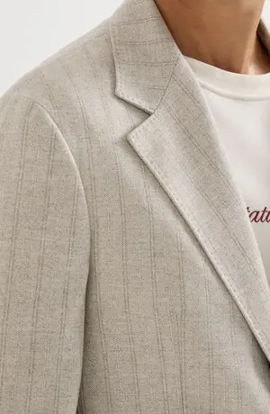 Brunello Cucinelli Striped Cashmere And Silk Diagonal Flannel Deconstructed Cavallo Blazer With Metal Buttons - Grey