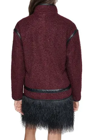 Dkny Boucle Jacket With Faux Leather Trim