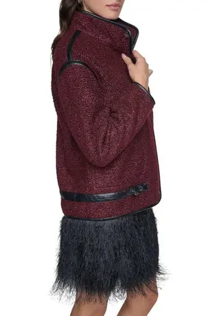 Dkny Boucle Jacket With Faux Leather Trim