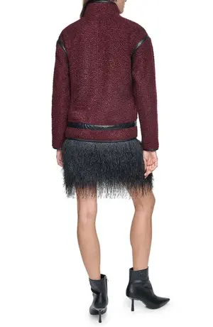 Dkny Boucle Jacket With Faux Leather Trim