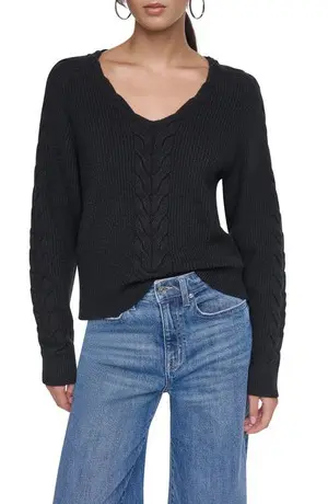 Dkny Cable Knit V-neck Sweater Black