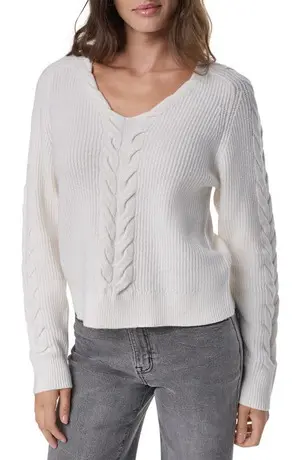 Dkny Cable Knit V-neck Sweater - Ivory