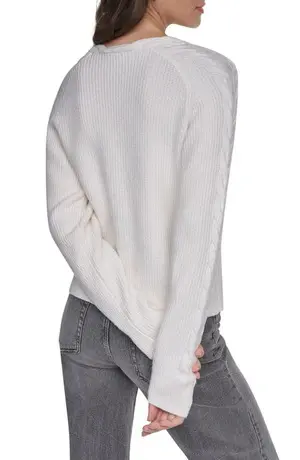 Dkny Cable Knit V-neck Sweater - Ivory