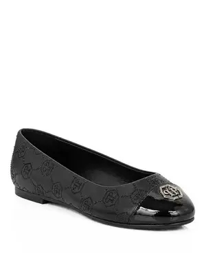Philipp Plein Nappa Leather Ballerina Flats Monogram Strass - Black/black