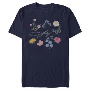 DOLLY PARTON Floral Signature Short Sleeve T-shirt - Navy Blue