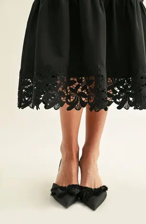 Adelyn Rae Davina Embroidered Lace Detail Midi Dress - Black