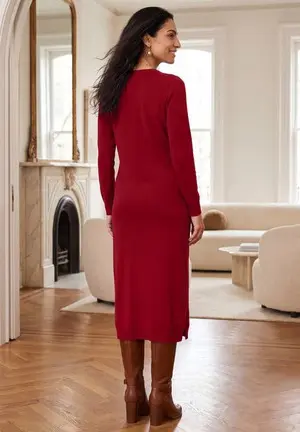 JESSICA LONDON Sweater Wrap Midi Dress - Rich Burgundy